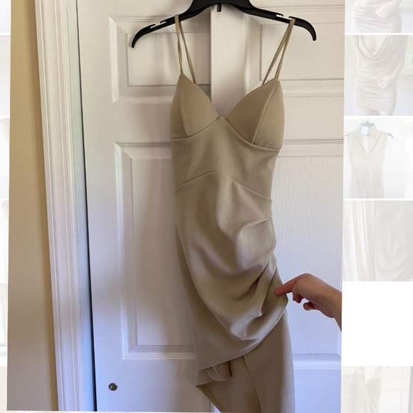 Boohoo | Dresses | Pleated Strappy Tan Mini Dress With Length | Poshmark